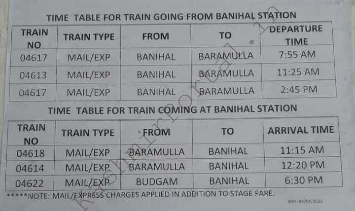 Jammu Kashmir New Train Timings 2023-24 | KashmirPortal.in JK Updates