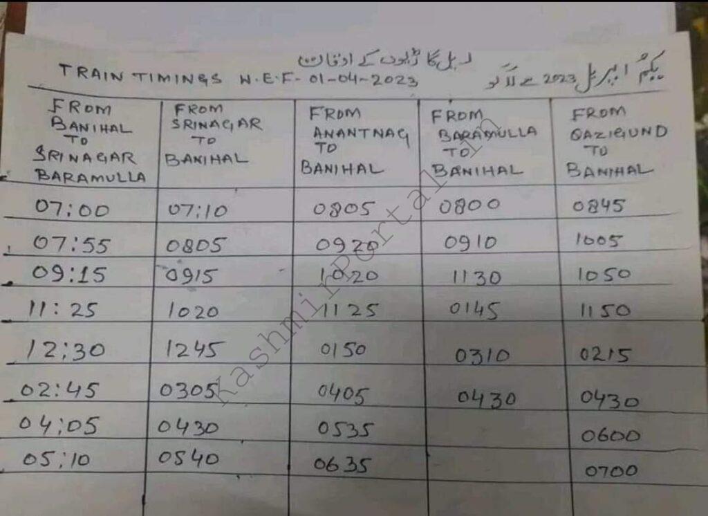 Kashmir Railway Train Timing For 2023 Complete | KashmirPortal.in JK ...